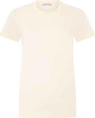 Moncler Femme, Tops, Beige, Taille: 38 FR T-shirt en coton avec broderie