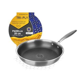 KASANOVA Poêle antiadhésive Tri-ply, Revêtement nid dabeille, compatible avec le four et tous les types de cuisinières. (28 cm)