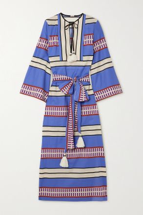 Johanna Ortiz + Net Sustain Tropical Palm Maxikleid Aus Baumwoll-voile Mit Streifen Und Bindeg&uuml;rtel - Blau