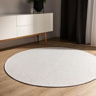benuta Basic Tapis Coton Tissé à la Main Ron - Blanc 120 cm Rond - 100% Naturel - Style: Uni, Minimaliste - Entretien Facile pour Salon Chambre