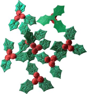 NUOBESTY Toyvian 100 St&uuml;ck Stoffkunst Ornamente mit Bl&auml;ttern und Roten Fr&uuml;chten 52cm Gr&uuml;n Goldene Weihnachts Bastelanh&auml;nger f&uuml;r Selbstgemacht Weihnachtsbaum Gi