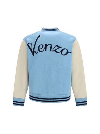 Kenzo Mens Varsity Wool Cardigan Light Blue Merino Ovis Aries Sweater