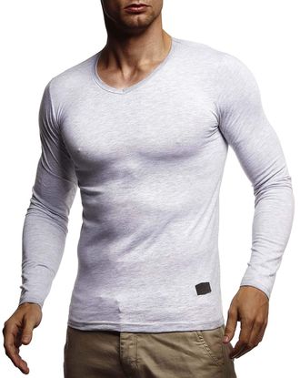 LEIF NELSON Herren Langarmshirt Basic Pullover V-Ausschnitt Slim Fit Baumwolle M&auml;nner Pulli d&uuml;nner Sweatshirt V-Kragen Shirt Langarm Longsleeve V-Neck LNWI2N Grau