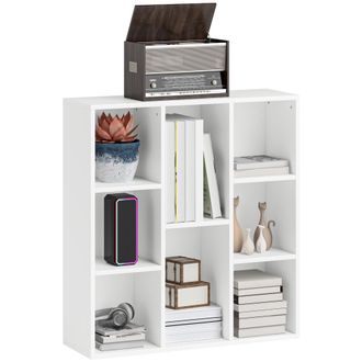 HOMCOM Bücherregal mit 3 Ebenen, Bücherregal mit 8 Fächern, vertikales oder horizontales Design, für Wohnzimmer, Büro, Schlafzimmer, 74,3 x 24 x 80 cm, Weiß