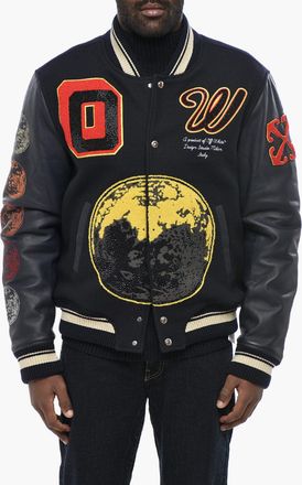 Off-white Bomberjacke MOON PHASE mit Leder&auml;rmeln und Frottee-Patches Off-White