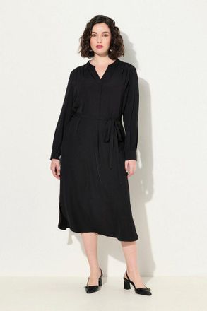 Ulla Popken Midikleid Midikleid V-Ausschnitt Bindeg&uuml;rtel Langarm Taschen