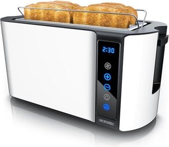 Arendo Edelstahl Toaster Langschlitz 4 Scheiben- Touchscreen - Doppelwandgehäuse - Integrierter Brötchenaufsatz - 7 Bräunungsgrade - Brotzentrierung - Restze