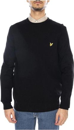 Lyle & Scott Homme, Pulls, Noir, Taille: M Pull Ras du Cou en Coton M&eacute;rinos