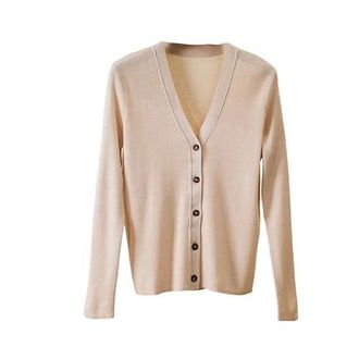 Generic Cardigan en laine tricot&eacute;e pour femme Manteaux &agrave; col en V &agrave; simple boutonnage, Abricot, XS