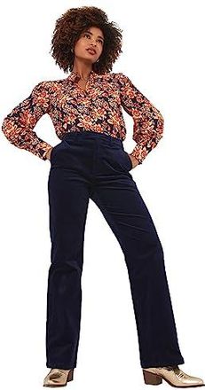Joe Browns Midnight Blue Velvet Moleskin Bootcut Trousers Pantalon décontracté, 40 Femme