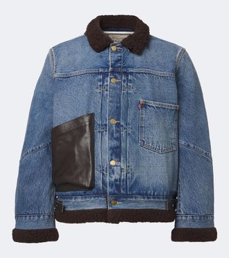 sacai Veste en denim et cuir