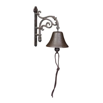 Relaxdays Türglocke Gusseisen, antikes Design, Gartenglocke Vintage, mit Kordel, Glocke für draußen, Wandglocke, braun