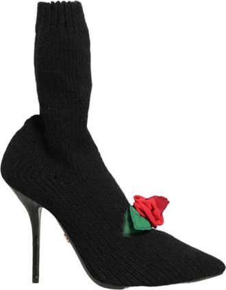 Dolce & Gabbana Femme, Chaussures, Noir, Taille: 37 EU Bottines chaussettes en maille avec applications florales