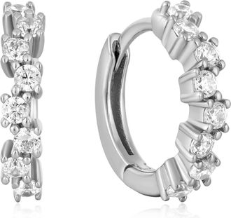 Ania Haie Damen Creolen EDIT EAR Ohrringe aus 925 Sterling Silber, besetzt mit 16 Zirkonia, Größe: 11,5 mm, inkl. Geschenkverpackung