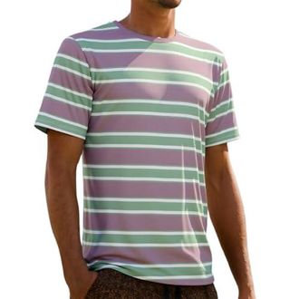 Generic T-shirt pour homme avec imprim&eacute; ray&eacute; tendance et manches courtes pour homme, gris, 3XL