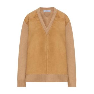 Prada V-Ausschnitt Pullover - - Knitwear - Damen - Braun - XS