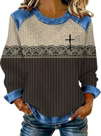 Generic Sweat-shirt ray&eacute; aux couleurs contrast&eacute;es pour femmes, pull d&eacute;contract&eacute; &agrave; manches longues et col rond, tunique confortable &agrave; manches longues, sweatshi