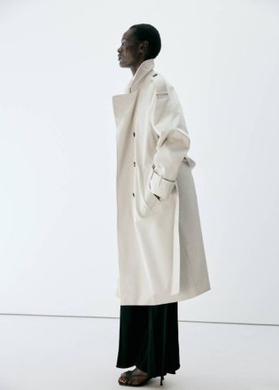 Mango Trench long double boutonnage gris clair/pastel - Femme - XXS - MANGO
