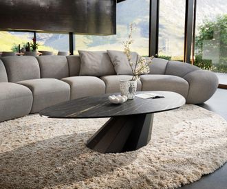 DELIFE Couchtisch Edge Organisch 140x76 cm Keramik Laminam Noir Desir Braun Parabi Metall Schwarz, Couchtische