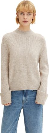 Tom Tailor Damen Pullover mit umgeschlagenem Ärmel 1033056, 30224 - Cloud Grey Melange, XL