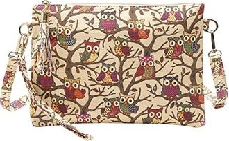 Generic Sac &agrave; bandouli&egrave;re amovible en toile imprim&eacute;e hibou avec pompon et fermeture &eacute;clair pour femme, jaune, taille unique