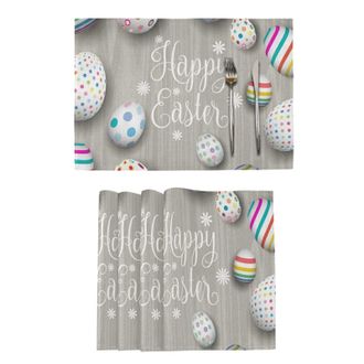 Mnsruu Ostern Platzsets 6er Set Ostereier auf Holz Platzset Tischset Tischsets für Esstisch Küche Tisch abwaschbar