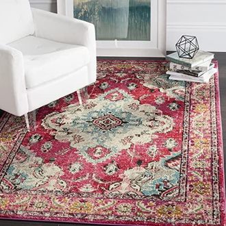 Safavieh Boho Teppich für Wohnzimmer, Esszimmer, Schlafzimmer - Monaco Collection, Kurzer Flor, Pink und Multi, 91 X 152 cm