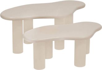 PEGANE Lot de 2 tables basse coloris ivoire - Longueur 80/100 x largeur 46,5/60 x Hauteur 30/40 cm