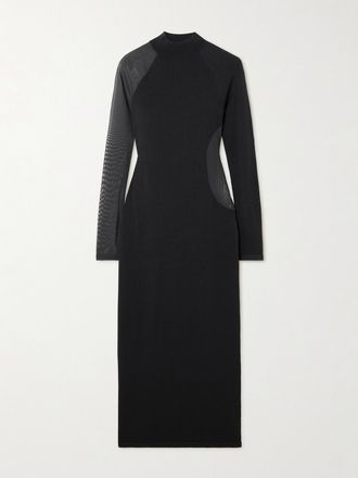 adidas Originals + Y-3 Midikleid Aus Recyceltem Stretch-jersey Mit Mesh-eins&auml;tzen - Schwarz