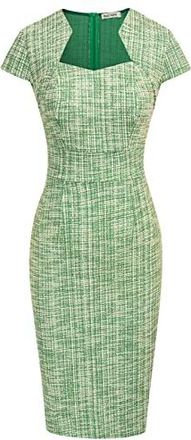 Grace Karin Robe Crayon à Manches Courtes pour Femme, Vert (Carreaux), Taille XL