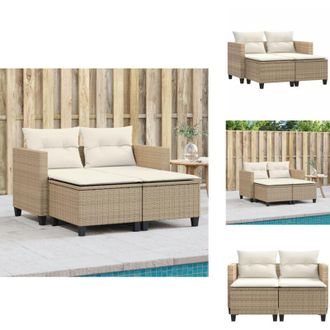 vidaXL Gartensofa 2-Sitzer mit Hockern Beige Poly Rattan - Gartensofa - Outdoor M&ouml;bel - Gartenm&ouml;bel - Rattanm&ouml;bel - Lounge Set