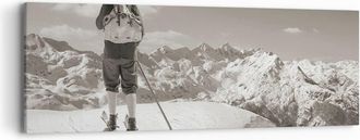 Arttor Panorama Bilder auf Leinwand Skifahrer Bayern Sepia Leinwandbild 90x30cm Wandbilder Dekoration Wohnzimmer Schlafzimmer Küche Klein Wanddeko Bild Wand 