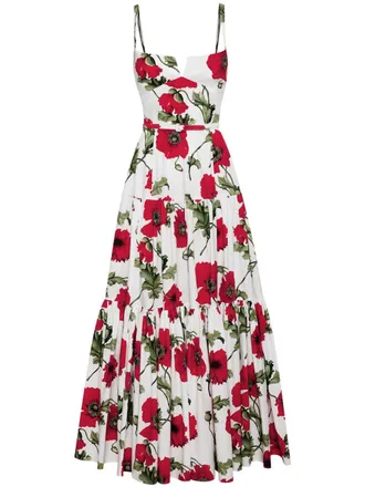 Oscar De La Renta robe longue &agrave; imprim&eacute; coquelicot - Blanc