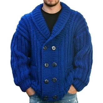 Generic Pull &eacute;pais &agrave; double boutonnage pour homme Automne/Hiver Veste en laine &eacute;paisse Veste dhiver extra chaude pour homme, bleu, 3XL