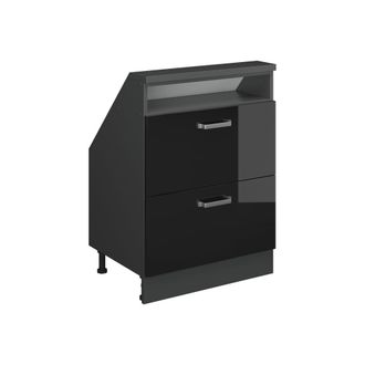 Vicco K&uuml;chenschrank f&uuml;r Dachschr&auml;gen R-Line, Schwarz Hochglanz/Anthrazit, 60 cm mit 2 Schubladen