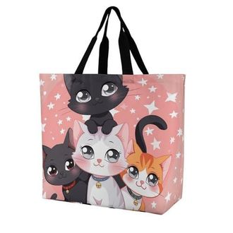 Generic Petit Chat De Dessin Anim&eacute; Sac Fourre-Tout R&eacute;utilisable Tote Bag D&eacute;contract&eacute; Sac A Main Femmes Pour Gym Quotidienne Shopping