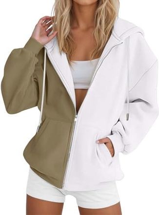 Generic Vestes pour femmes 2026 &agrave; capuche &agrave; fermeture &eacute;clair &agrave; manches longues surdimensionn&eacute;es en polaire avec poches pour v&ecirc;tements dautomne 2025, kaki, XXL