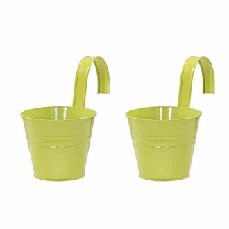 Siena Garden 303371 Blumentopf 2-er Set inklusive Halter, Zinkbleck, limegr&uuml;n