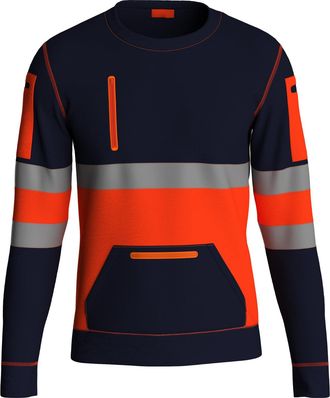 Noroze Hochsichtbarer, lang&auml;rmliger Hi-Vis-Pullover - Rundhals-Fleece-Hi-Viz-Sweatshirt mit reflektierendem Band, Sicherheit - T-Shirt-Oberteil, NVY-ORG/2XL