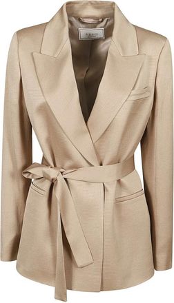 PESERICO Femme, Vestes, Jaune, Taille: 38 FR Satin Belted Blazer