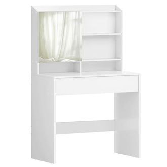 Vasagle Schminktisch, Frisiertisch mit Spiegel und Einer Schublade, Kosmetiktisch, verstellbare Ablagen, modern, 40 x 70 x 136 cm, wolkenwei&szlig; RDT118W01