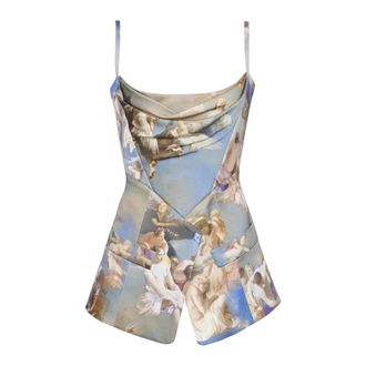 Balmain Top Corset en Satin Imprim&eacute; Ciel - Femme - Tops - Multicolore - Taille: 34 FR