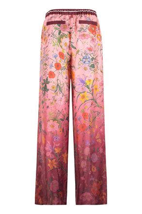 Gucci Womens Floral Print Silk Pants Wide-Leg Trousers