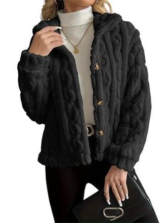 Generic Veste de lit chaude &agrave; manches longues pour femme - Col montant - Cardigan dhiver doux et confortable en sherpa, Noir, XXL