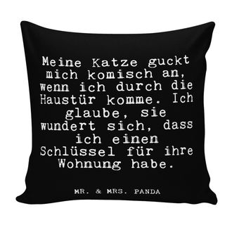 Mr. & Mrs. Panda 40x40 Kissen Meine Katze guckt Mich... - Geschenk, Stubentiger, Katzen, Kissenh&uuml;lle, Weisheiten, Sofakissen, lustige Spr&uuml;che