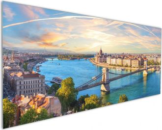 Wallario K&uuml;chenr&uuml;ckwand aus Glas 125 x 50 cm, Motiv: Metropole an der Donau | Spritzschutz abwischbar & pflegeleicht