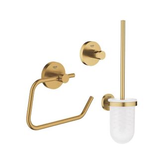 GROHE Essentials Set WC en 3 parties avec porte-brosse WC, crochet, et porte-rouleau sans couvercle cool sunrise bross&eacute; (or)