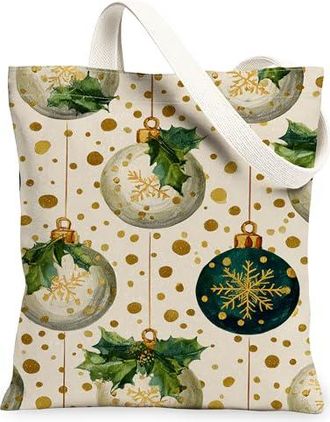 Generic Sacs fourre-tout en toile de No&euml;l, motif ornement festif, sacs de courses r&eacute;utilisables, verdure &eacute;l&eacute;gante, l&eacute;g&egrave;re, lavable, pour voyage, &eacute;picerie, piq