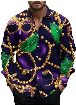 Generic Costume de carnaval pour homme - Chemise &agrave; manches longues - Chemise d&eacute;t&eacute; d&eacute;contract&eacute;e - Imprim&eacute; masque - Chemise &agrave; manches longues - Respirant - L&eacute;g&egrave;