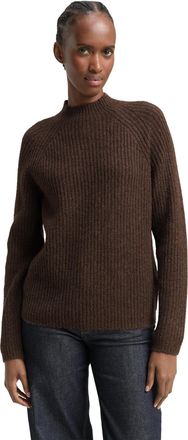 Tom Tailor Damen 1047895 Relaxed Fit Strickpullover mit Stehkragen, 38864-Soft Chocolate Brown Melange, XL